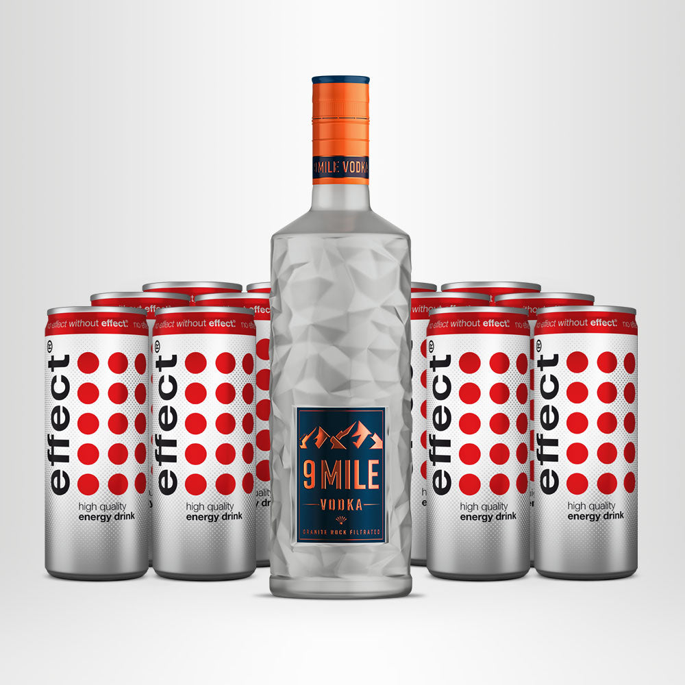 9 MILE Vodka, 0,7l + 12x effect® Energy Drink, 0,25l – greatr-drinks.com